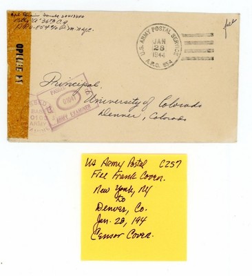 US Cover - Army Postal - Free Frank Cover - Censor Cover - 1/28/1944 ...