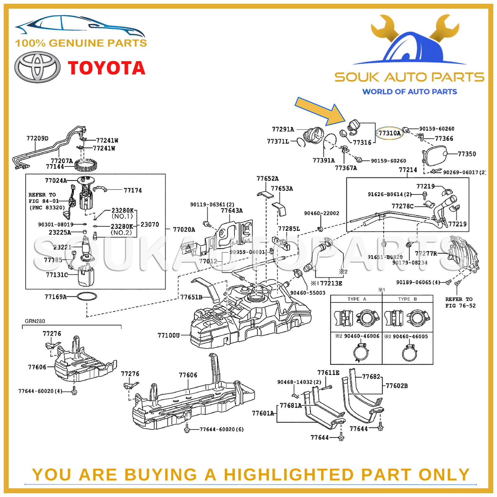 77300-52040 Genuine Toyota CAP ASSY, FUEL TANK 7730052040 OEM CAMRY ...