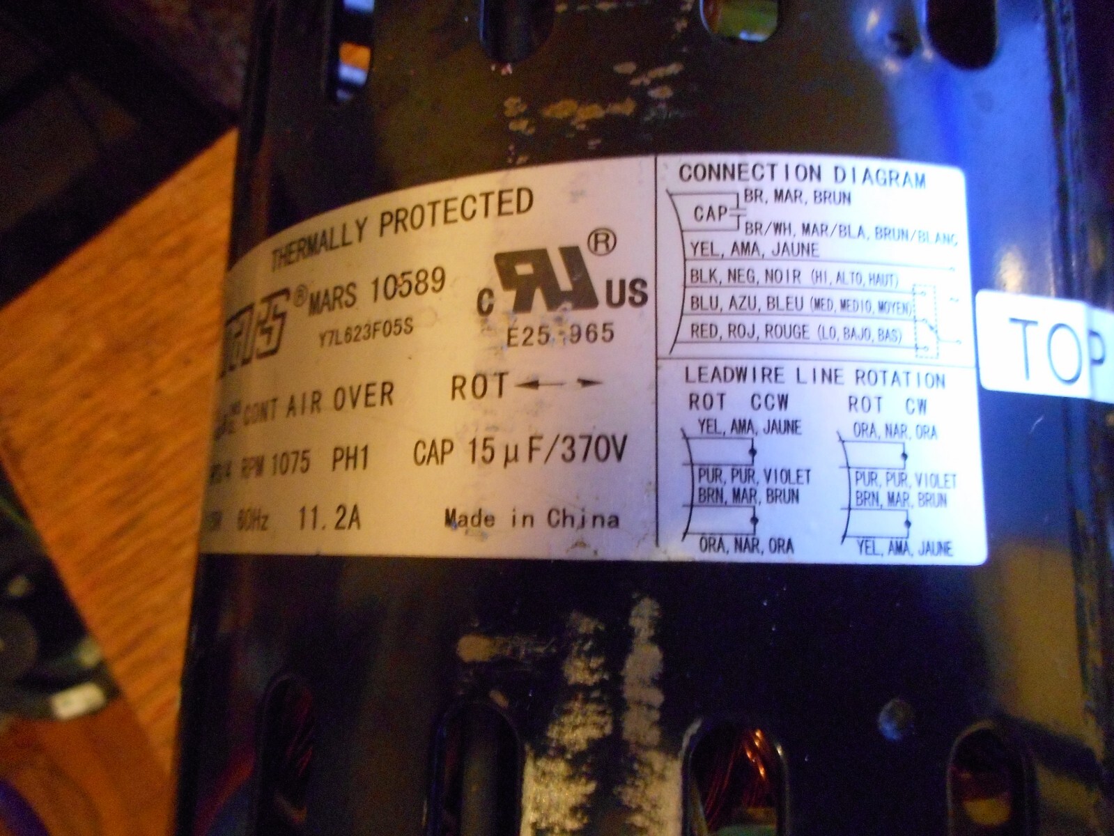Mars 10589 Blower Motor Y7L623F05S / 3/4HP 1075RPM | eBay