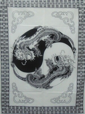 Indian Mandala Tapestry Wall Hanging Decor 100% Cotten Yia Yang Dragon ...