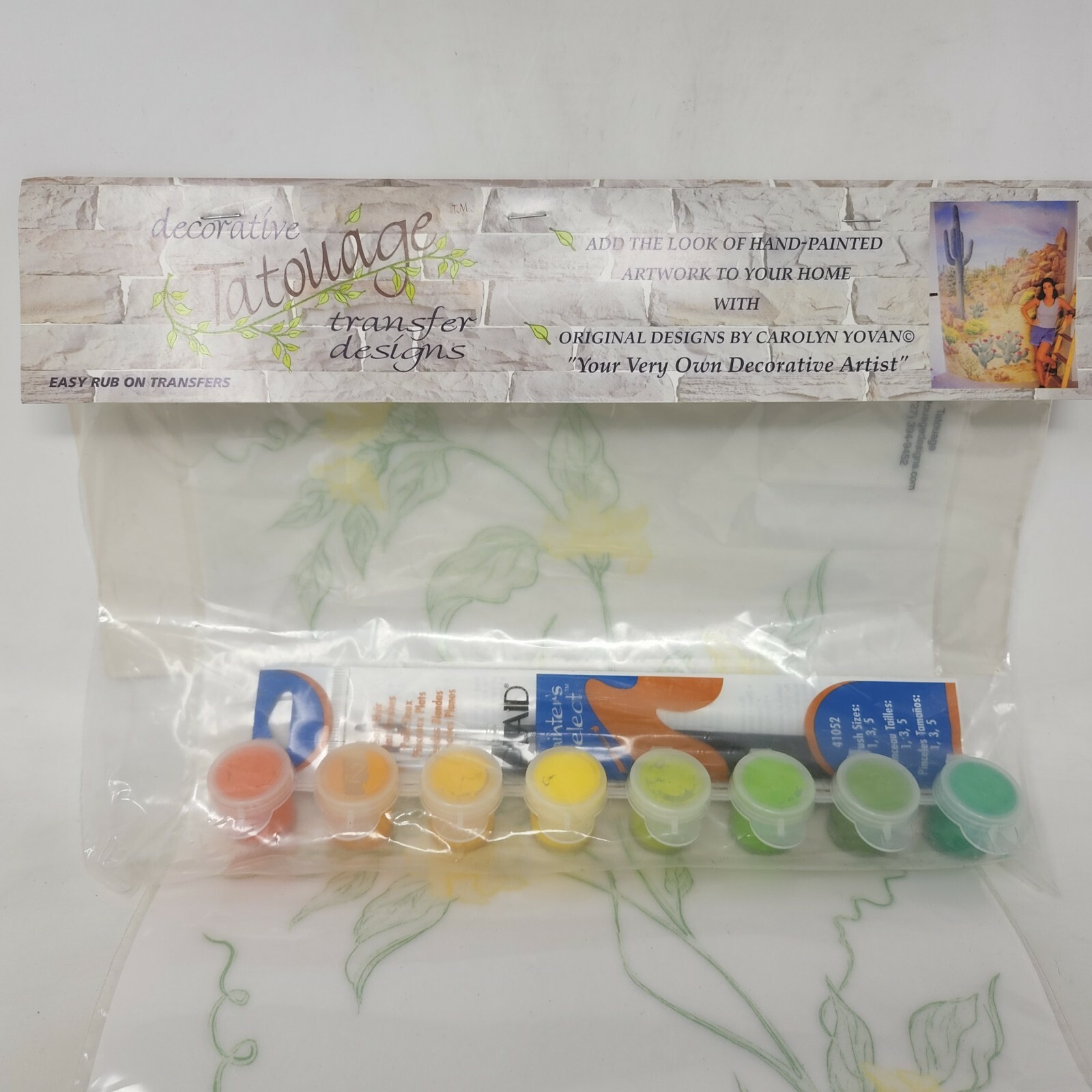 TATOUAGE DECORATIVE TRANSFER DESIGNS CAROLYN YOVAN YELLOW FLOWER PAINT ...