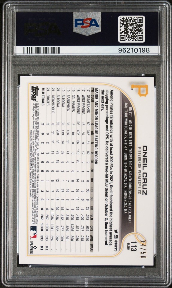 2022 Topps Gilded Oneil Cruz Mini-Diamond Gold Etch /50 Rookie Card RC ...