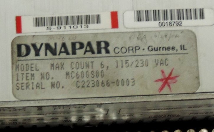 DYNAPAR MC600S00 COUNTER CONTROLLER MAX COUNT 6 115/230VAC MC600S-00 | eBay