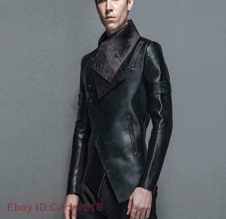 Chic Mens Casual Leather Motorcycle Jacket Nightclub Rivet Coat Winter ...