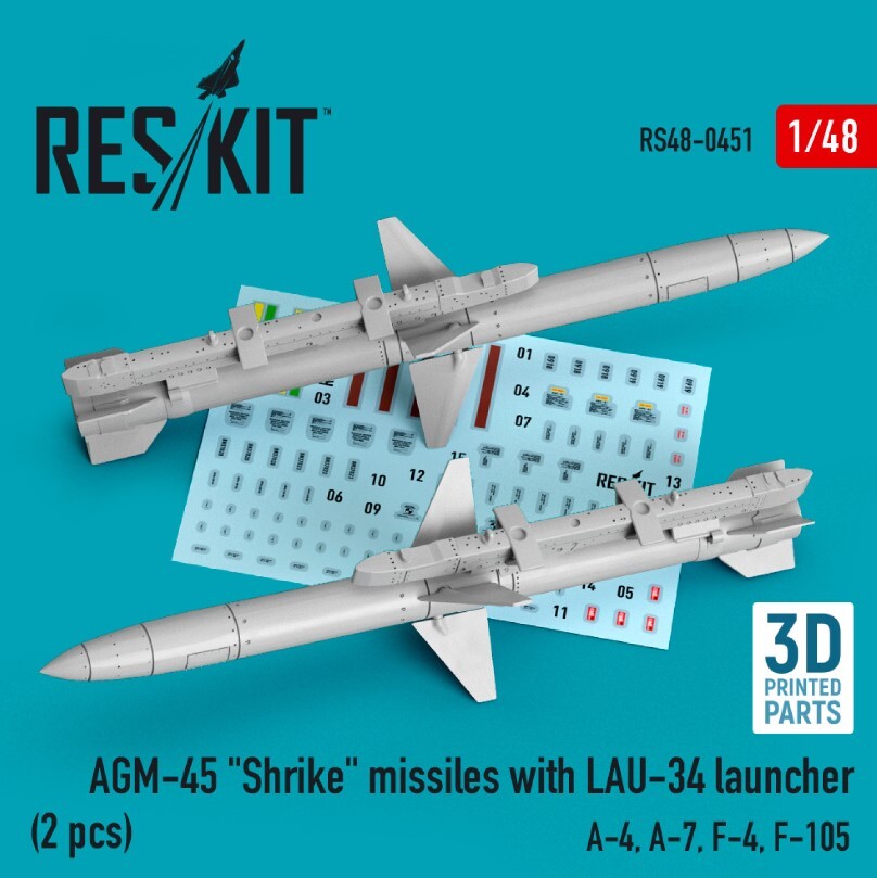 AGM-45 Shrike Missiles LAU-34 Launcher (2) A-4 F-4 1/48 3D ResKit RS48 ...