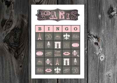 Paris Theme Bridal / Birthday Party Game Bingo Cards on Card Stock 10 ...