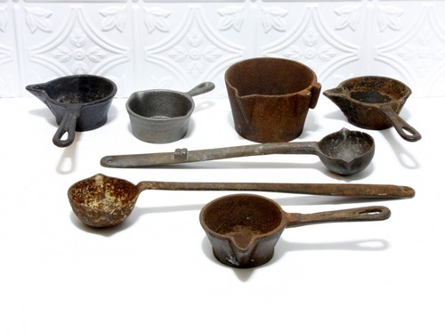 Lead Smelting Pots & Ladles Seven Piece Cast Iron Lot Assorted Sizes ...