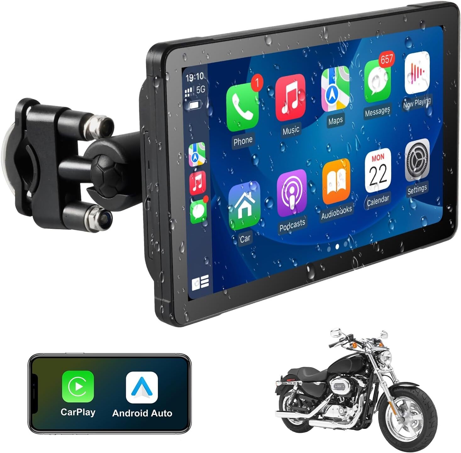 7 Inch Wireless CarPlay Motorcycle Portable Touch screen Waterproof ...