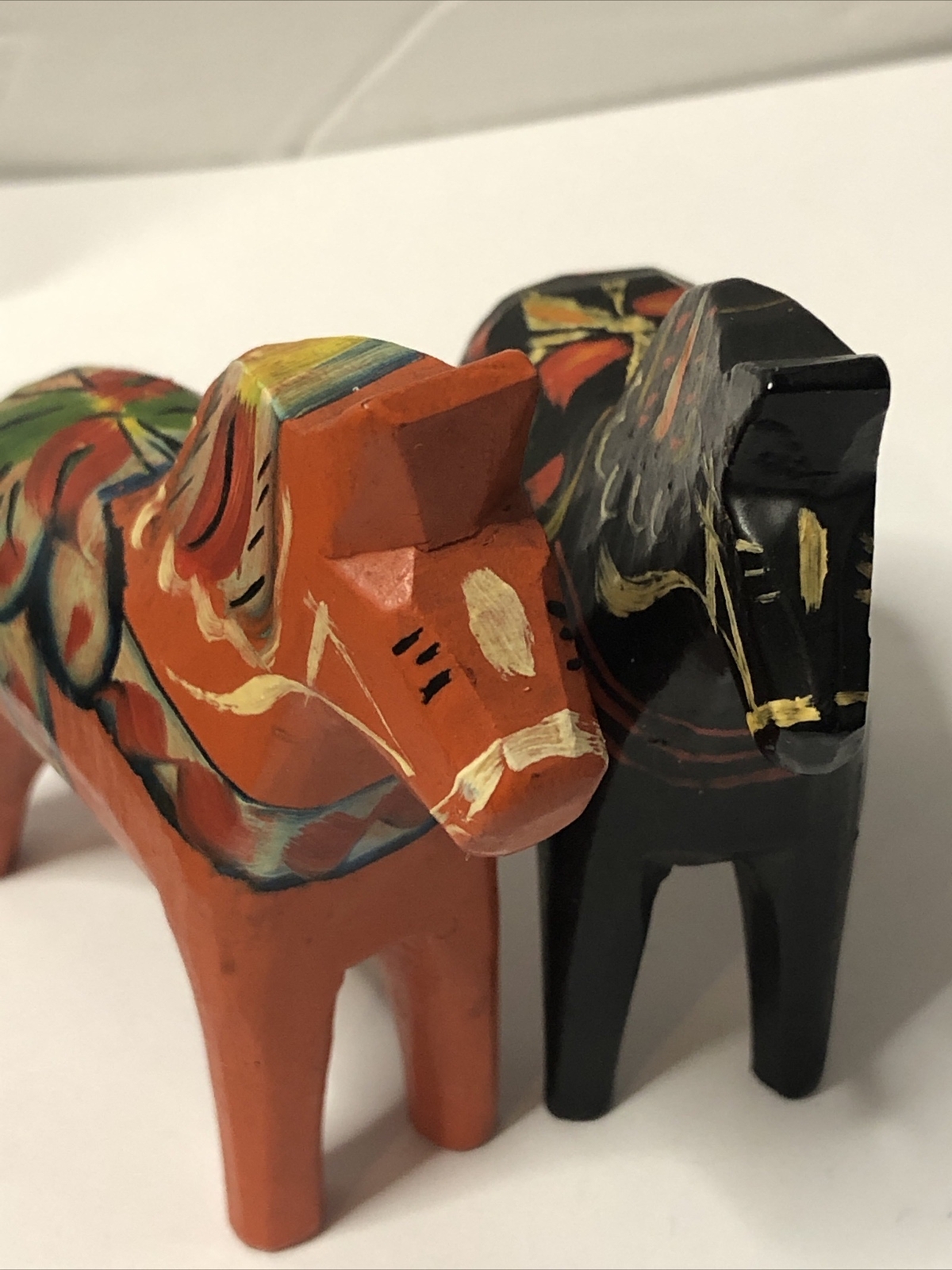 Swedish Dala Folk Horses Set x2 Hand Painted Wooden Horse Small 3 ...