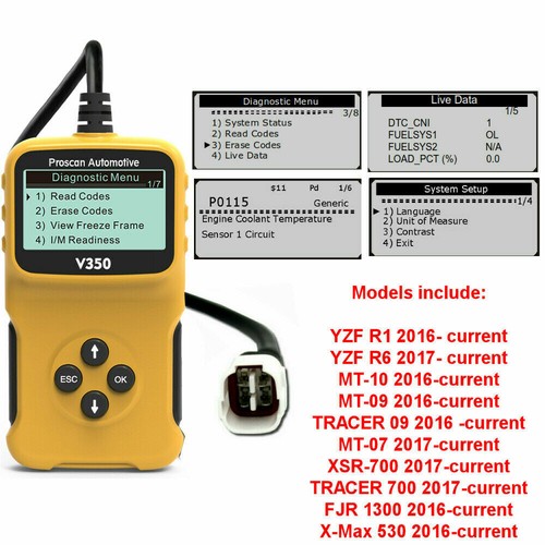 Yamaha FI, OBD2 fault code scanner diagnostic tool MT10 MT09 XSR900 R1 ...