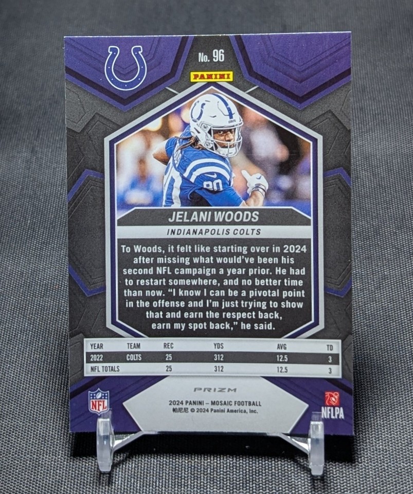 Jelani Woods Blue Reactive Prizm 2024 Mosaic Football Card 96 ...