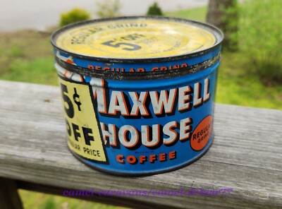 Vintage MAXWELL HOUSE COFFEE Tin Can KEY WIND 1 Lb Regular Grind with 5 ...