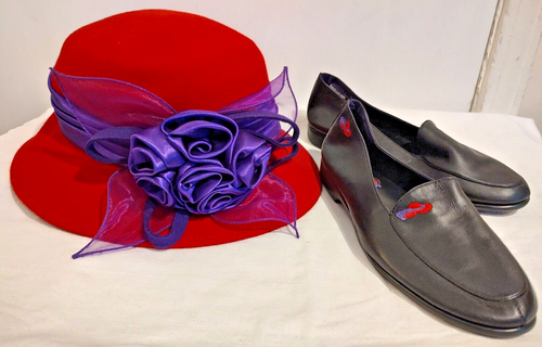 Grasshoppers Keds Slip On Shoes Black Red Hat Society Flats 8M & Hat ...