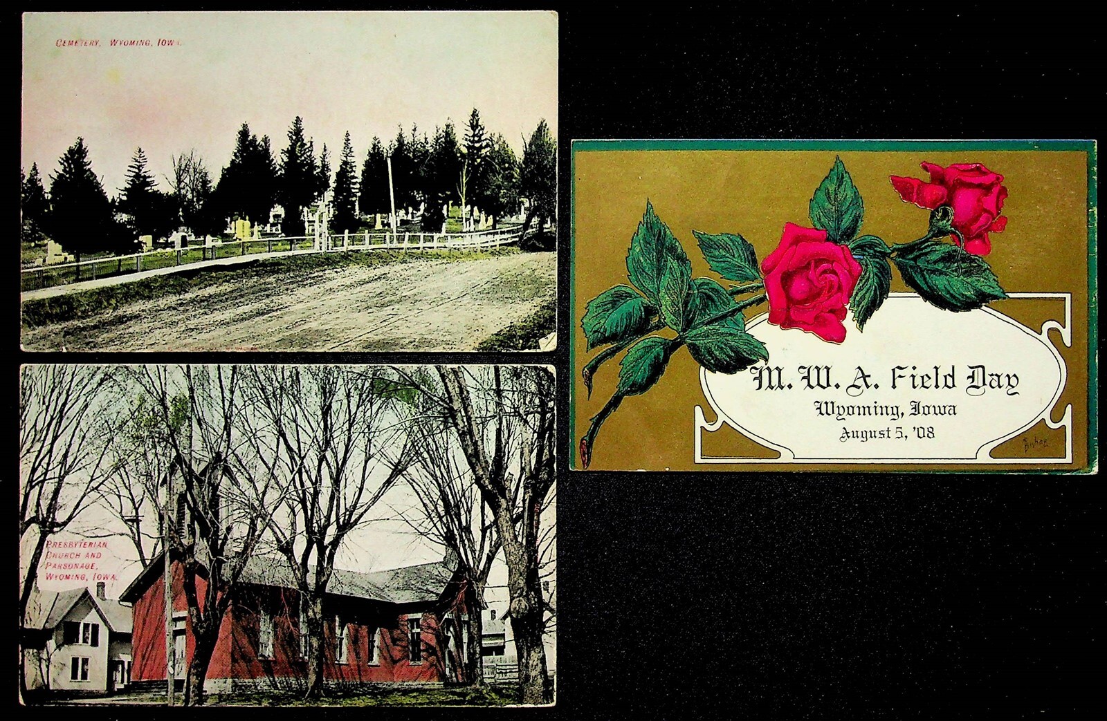 Wyoming Iowa Lot Of 3 Postcards 1900s Cemetery Presbyterian Church | eBay