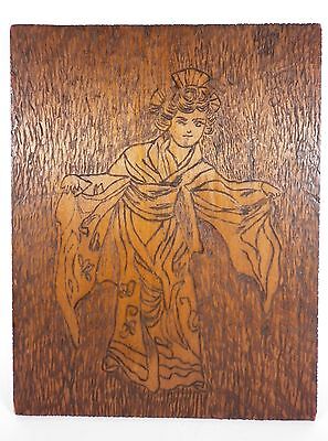 Antique GEISHA Japanese Asian Girl Wooden Pyrography Folk Art Plaque | eBay