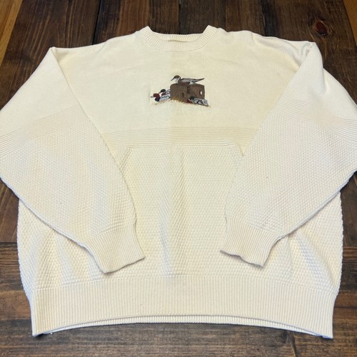 Fieldmaster Cream Embroidered Ducks Sweater XXLarge Cotton USA Made ...