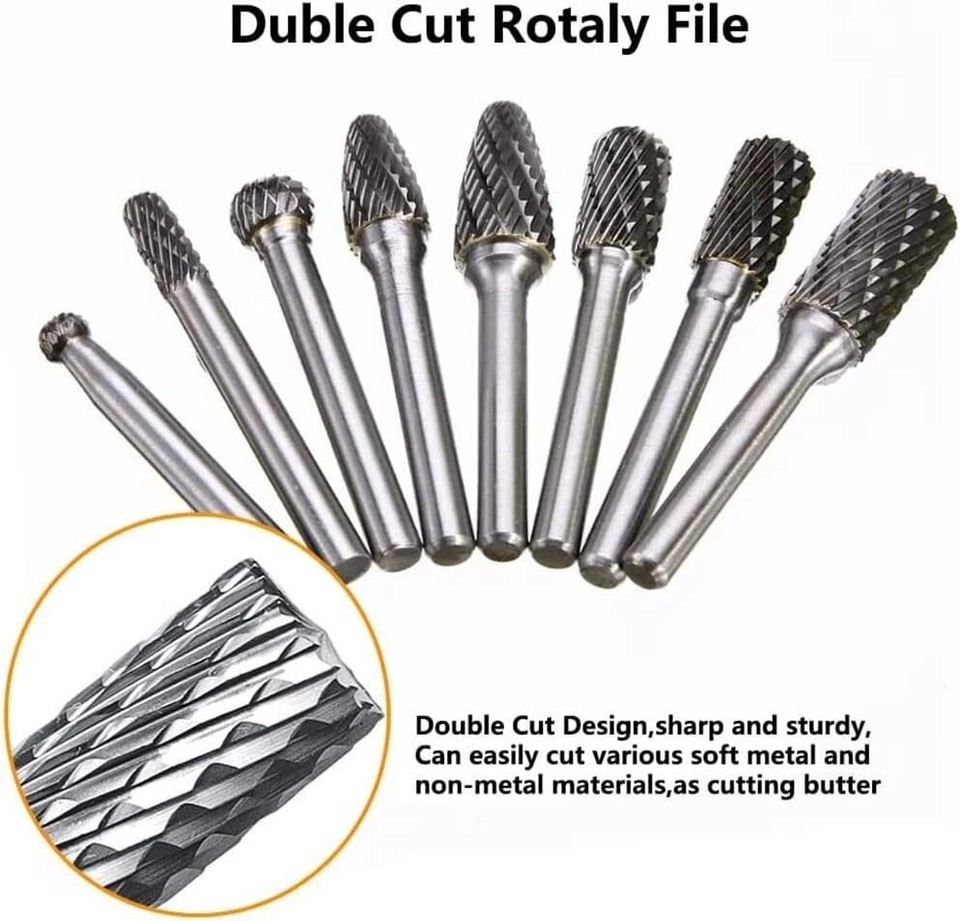 1/4'' Double Cut Tungsten Steel Carbide Rotary Burr Die Grinder Shank ...