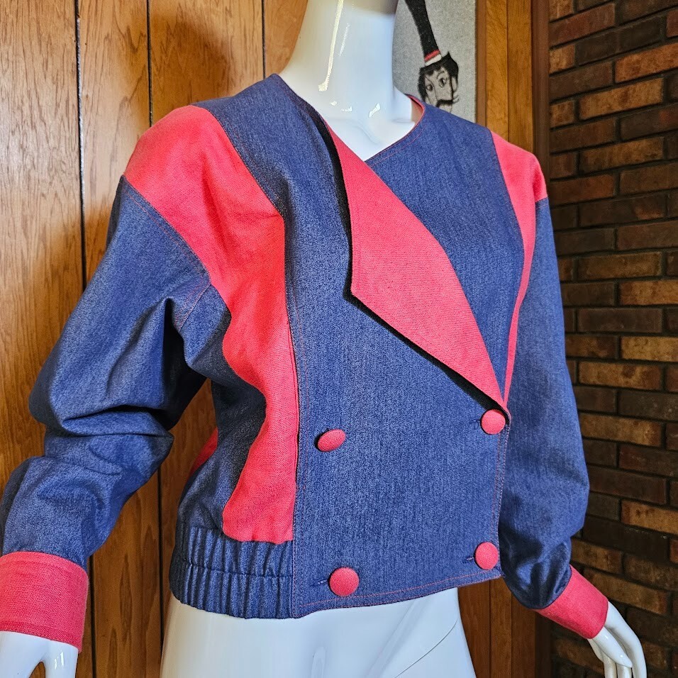 Vintage 80s New Wave Avant Garde Colorblock Crop Denim Jean Blazer ...