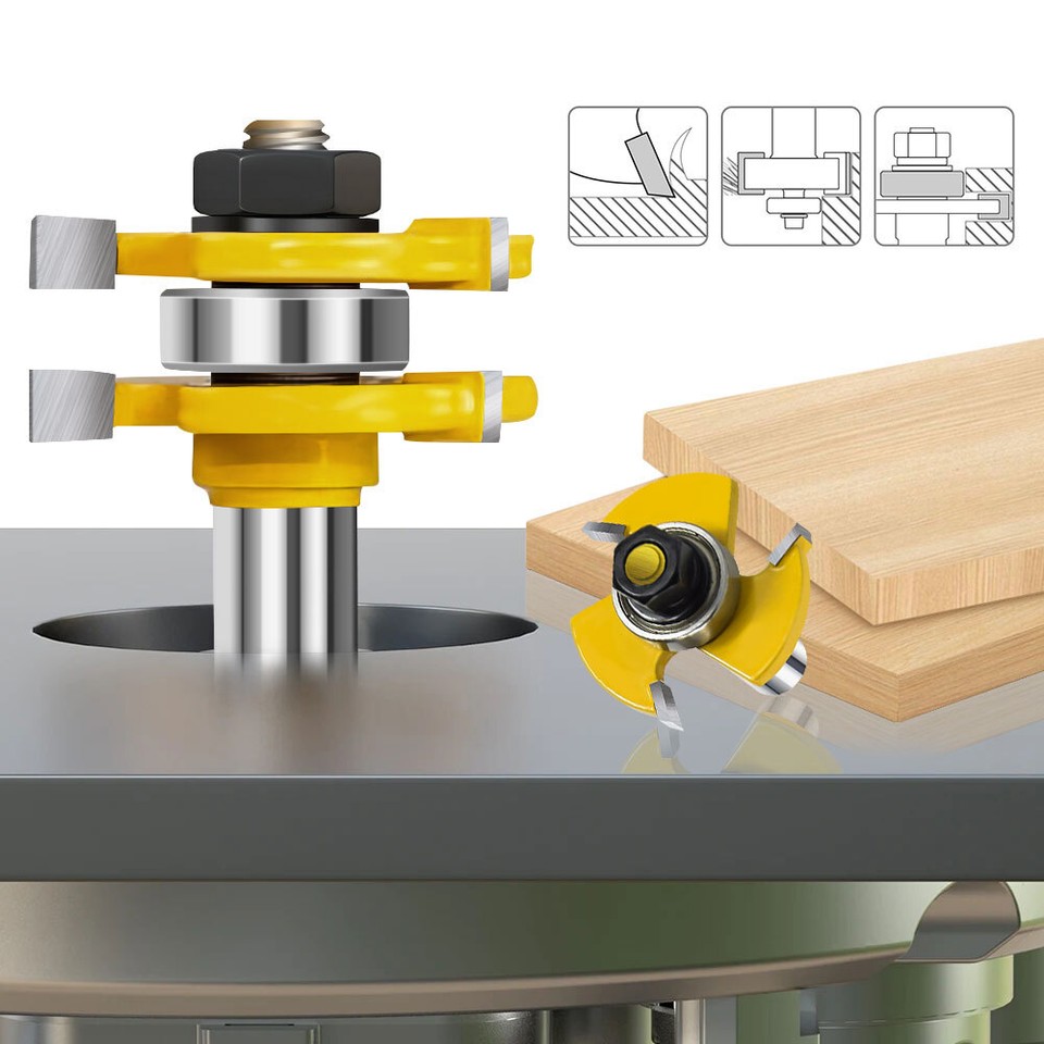 2 Bit Tongue and Groove Router Bit Set 1/2'' Shank Flooring Woodworking ...