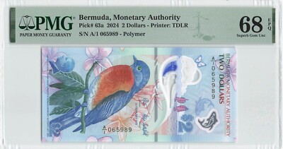 BERMUDA $2 Dollars 2024 P-63a New Polymer, PMG 68 EPQ Superb Gem UNC ...