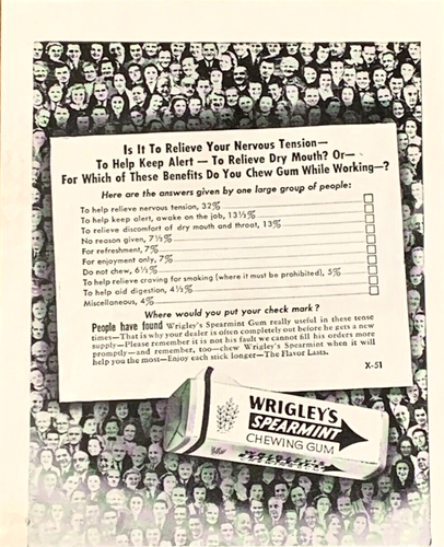 Wrigley's Spearmint Chewing Gum Stress Relief Vintage WWII Print Ad ...