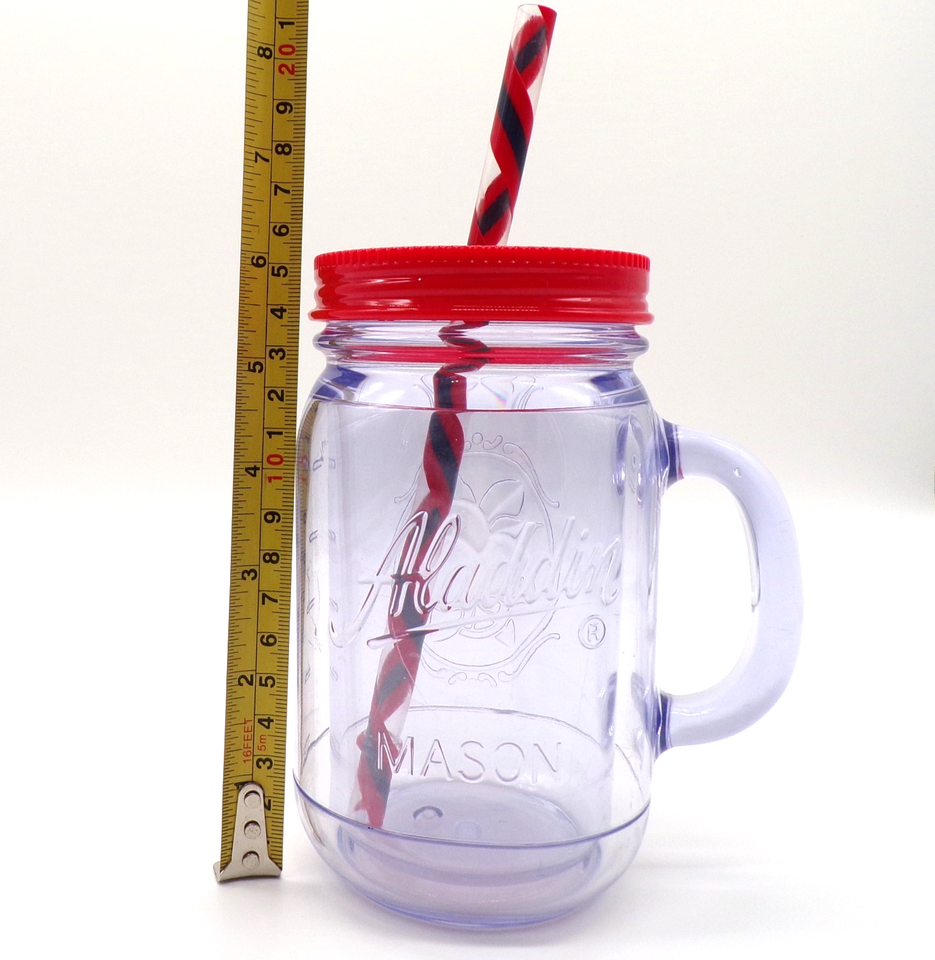 Aladdin Mason Jar Mug Insulated Plastic Tumbler Travel 16 oz Red Lid ...