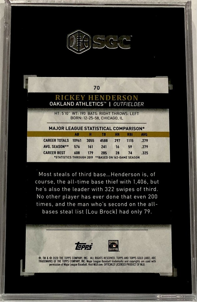 2020 Topps Gold Label #70 Rickey Henderson SGC 10 GEM MINT | eBay