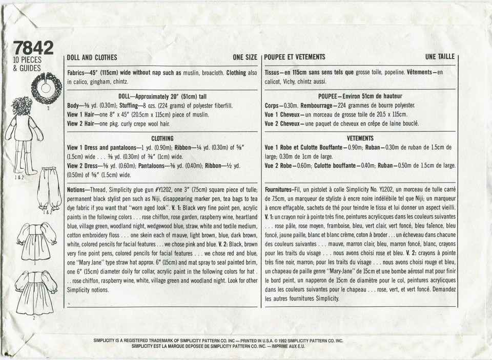 Simplicity 7842 Dolls & Clothes Craft Sewing Pattern Uncut | eBay