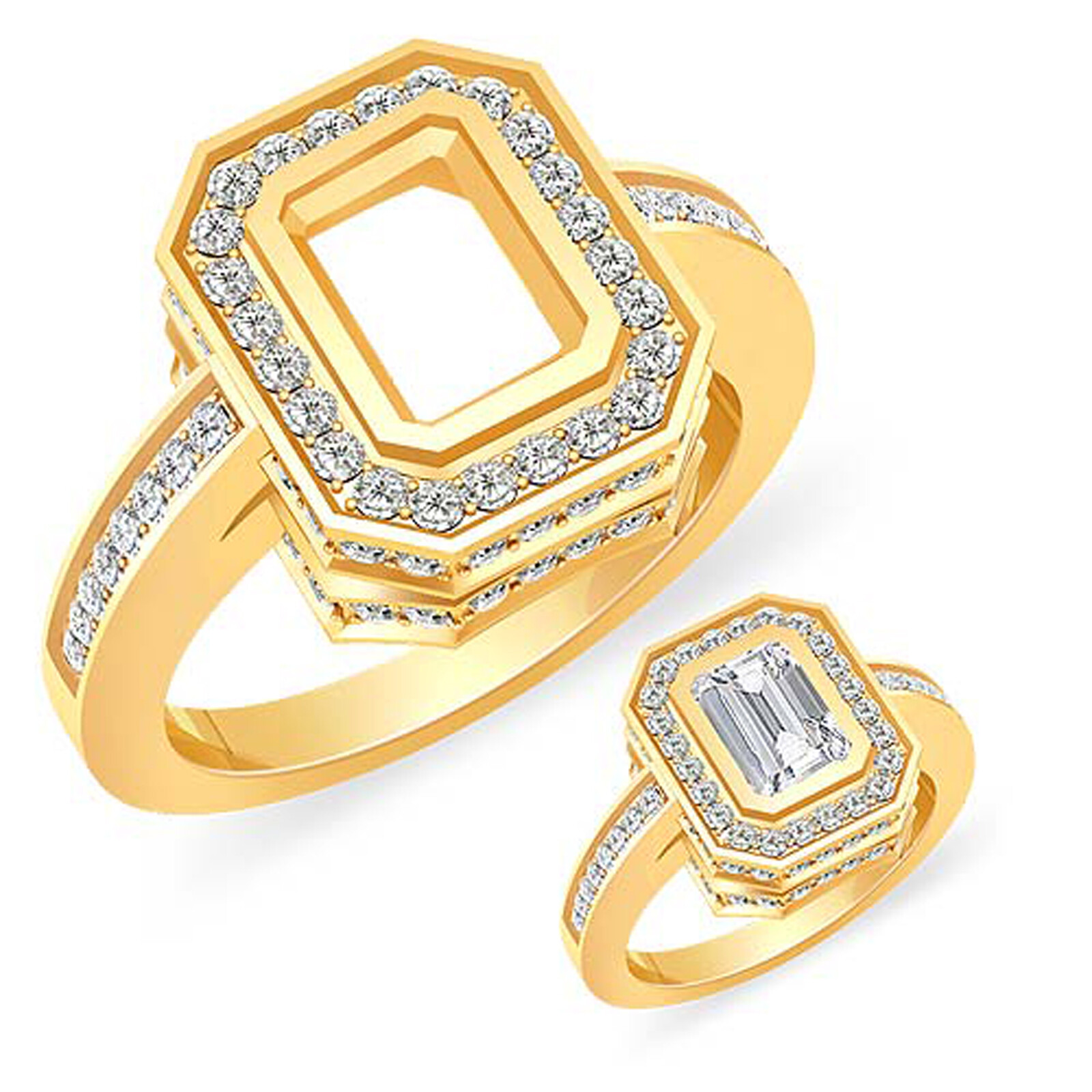 1 Ct Round G VS2 Diamond Emerald Setting Engagement Ring 14k Gold ...