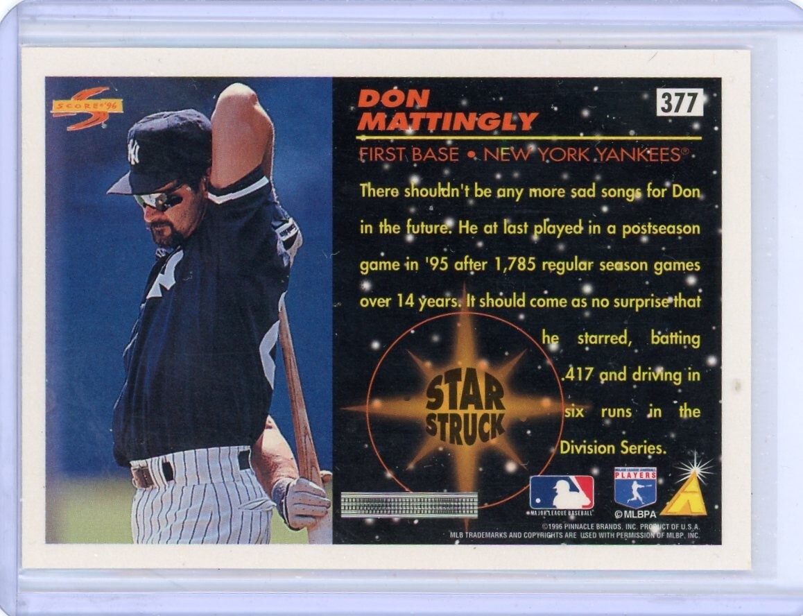 Don Mattingly 1996 Score Star Struck Baseball Card #377 New York ...