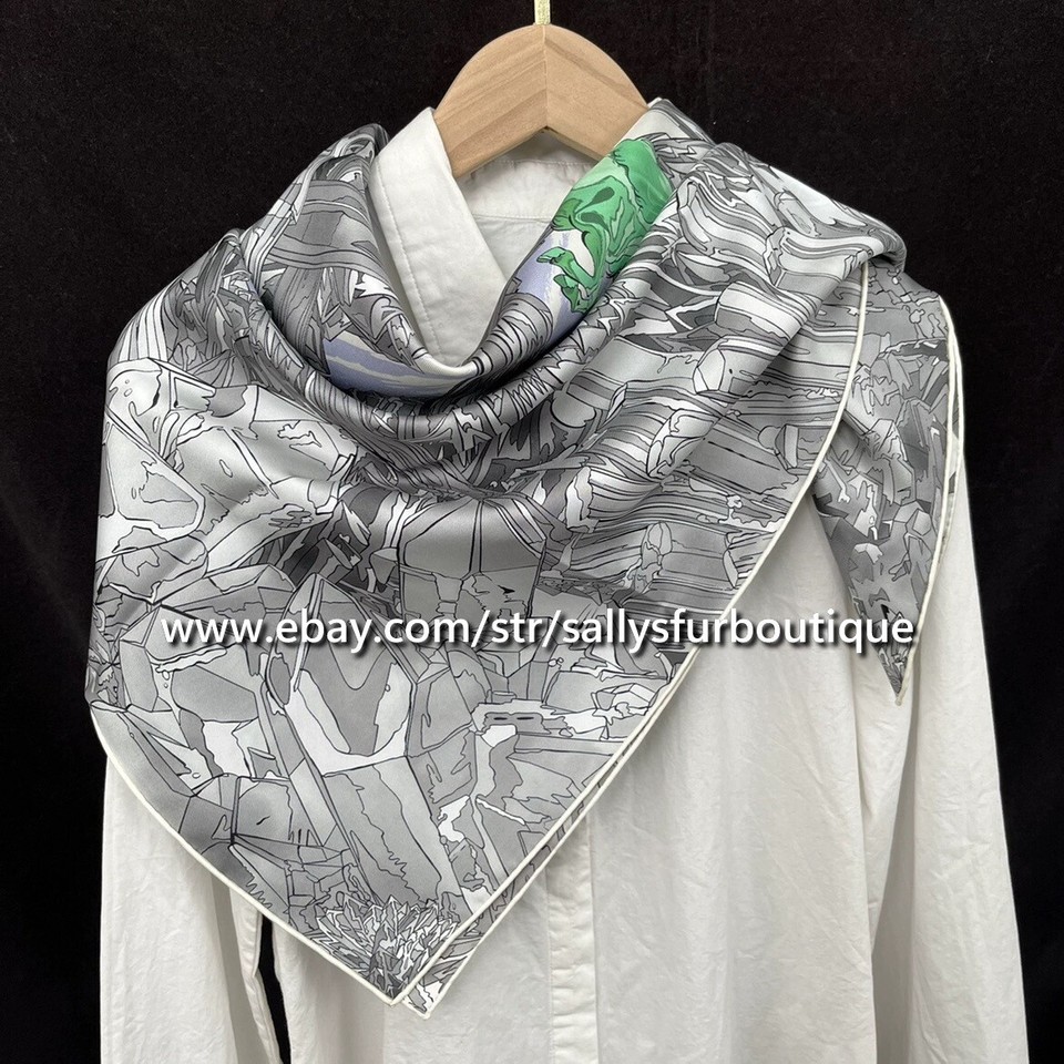 Sallys Crystal Print 18 Momme Twill Silk Wrap Scarf Stole Double Face ...