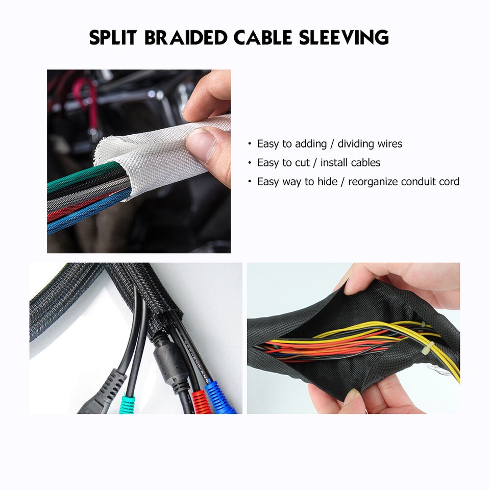Braided Wire Loom Cord Protector Cable Management Auto Wiring Sleeve ...