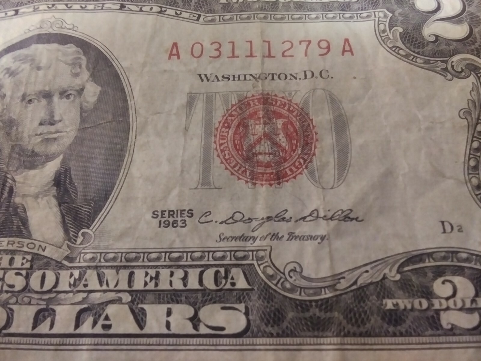 Super Rare 2 Dollar Bill from 1963 with Red Seal And Red numbers | eBay