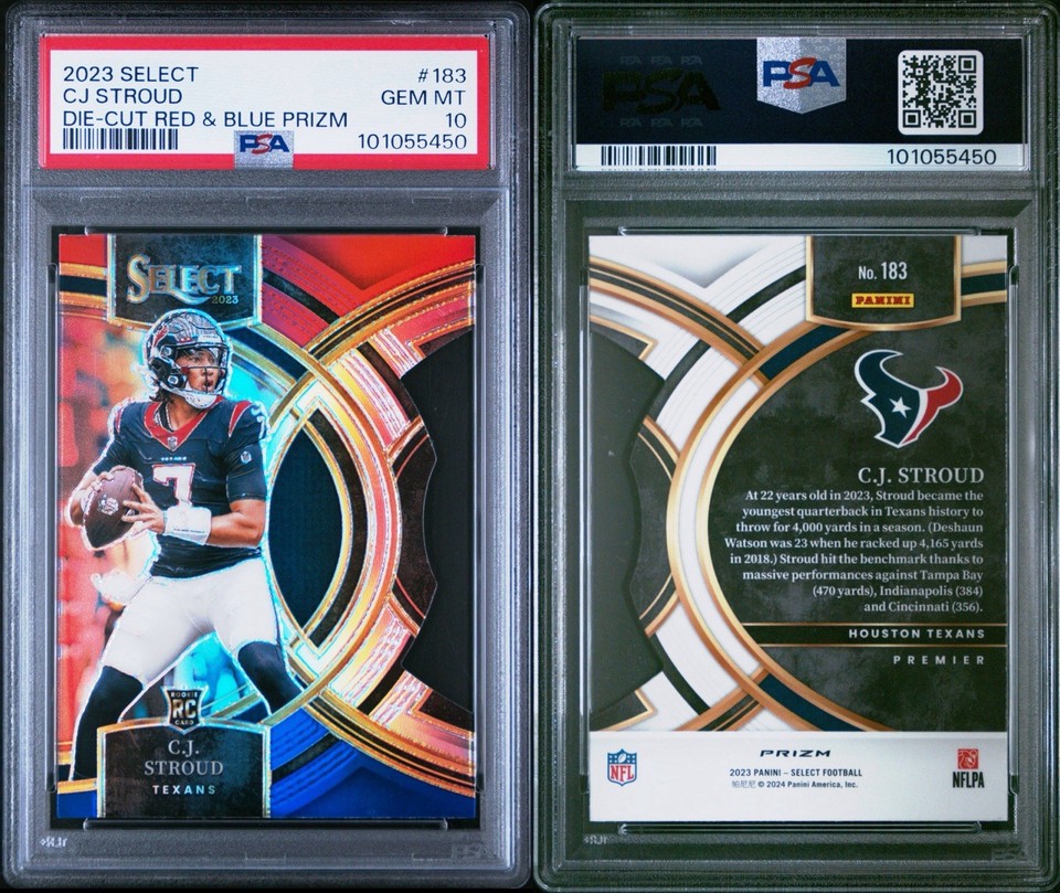 C.J. Stroud 2023 Select RC Red and Blue Prizms Die Cut Premier #183 PSA ...