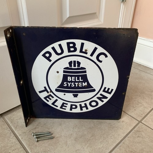 Porcelain Metal Vintage Public Telephone Bell System Double Sided ...