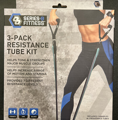 3 Pack Resistance Tube Kit for Core Fitness Exercise Upper & Lower Body ...