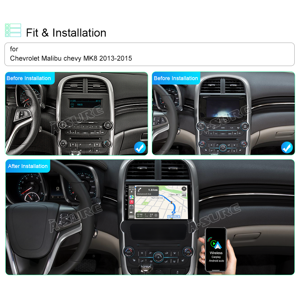 for Chevrolet Malibu Chevy 2013-2015 Wireless Carplay Android 12 Car ...