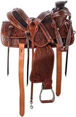 Hard Seat Tooled Brown Leather Western Rope Horse Saddle Wad 14" - 18 ...