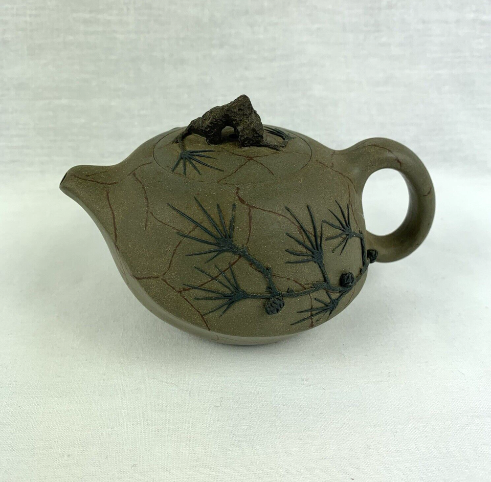 Vintage Yixing Clay Teapot Green Pinecone Branch Design Signed China ...
