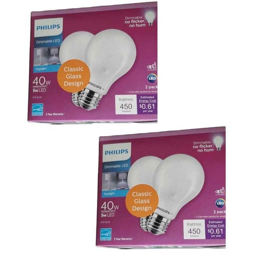 (4-Pk) Philips 40W Eq A19 Dimmable LED Light Bulb Frosted Glass ...