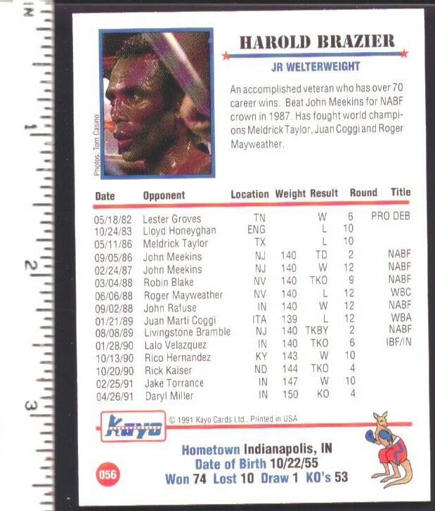Harold Brazier Boxer Signed/Autographed 1991 Kayo Trading Card #56 ...