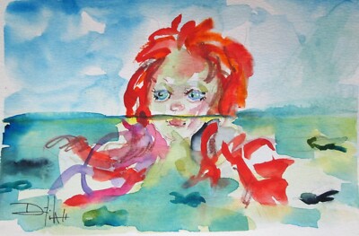 Mermaid and Fish by Delilah impressionism 6x9watercolor collectible ...