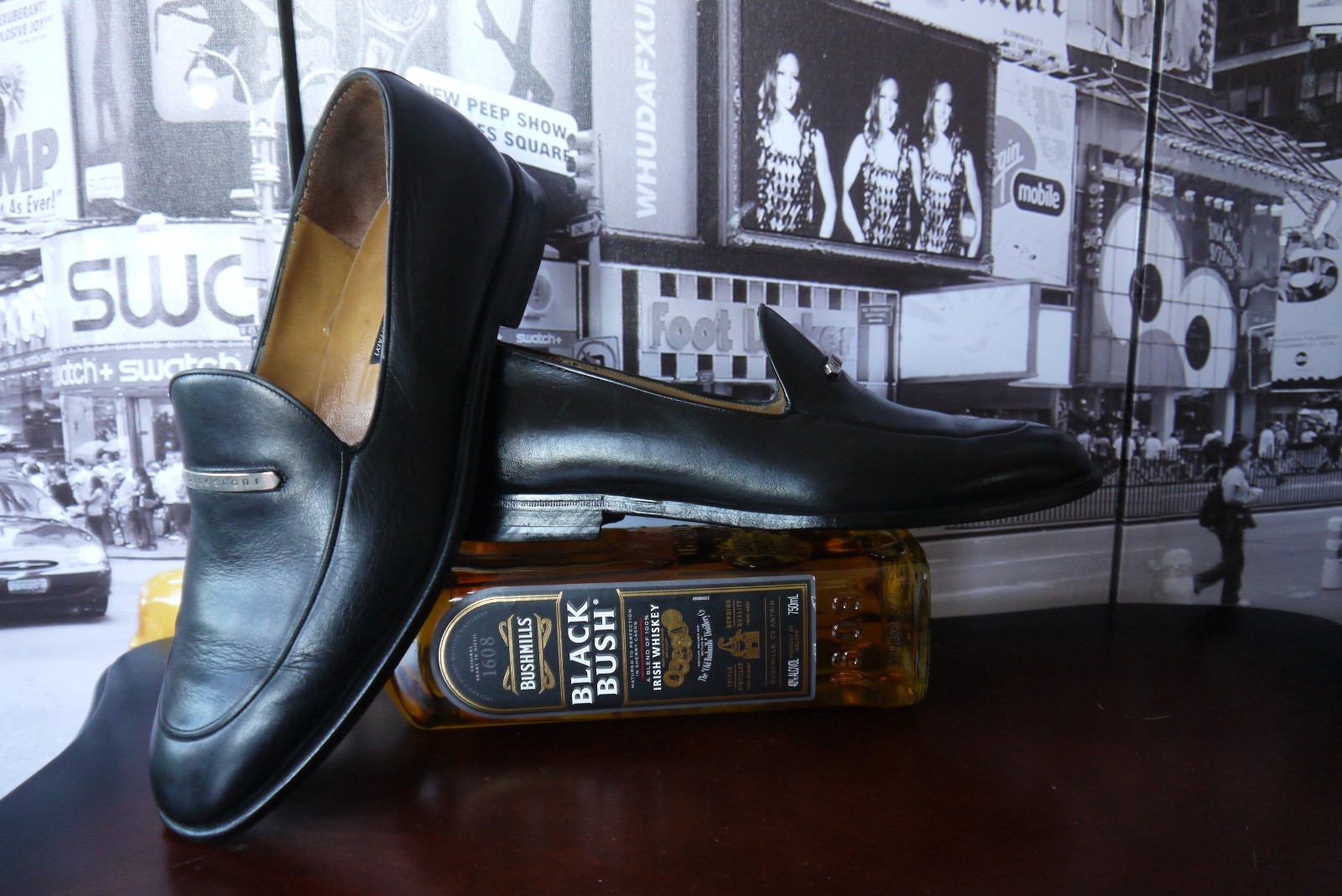 a.testoni Black Label Leather Penny Loafers Apron Toe Logo Emblem Men's ...