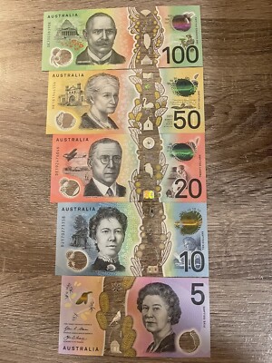 Australia $ 100 + 50 + 20 + 10 + 5 Cir Banknotes. Set Of 5 Australian ...