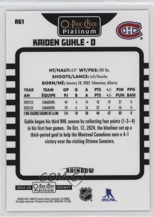 2024-25 O-Pee-Chee Platinum Retro Rainbow Kaiden Guhle #R61 | eBay