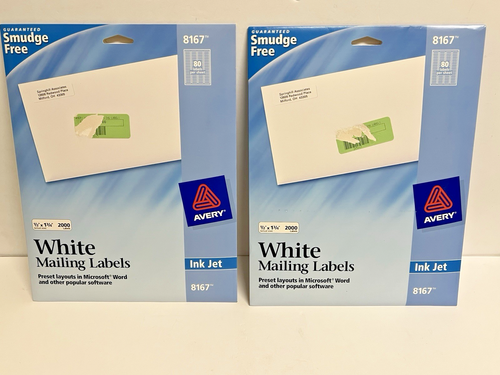 2 Pack AVERY 8167 Return Address Labels 4000 Total .5” X 1.75” SEALED ...