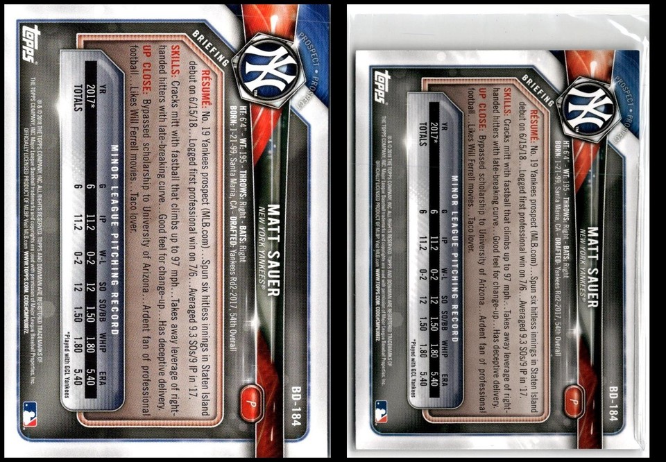 Bowman Draft Matt Sauer (2) Card Lot - GOING, GOING… ALMOST GONE! DON’T ...