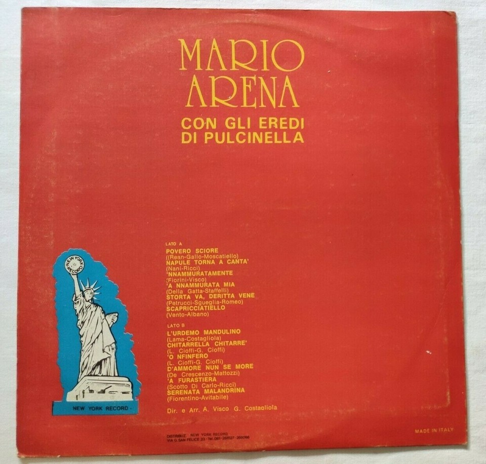 Mario Arena LP Napule Back To Sing' 33 RPM Italy New York Palp 3305 NM ...