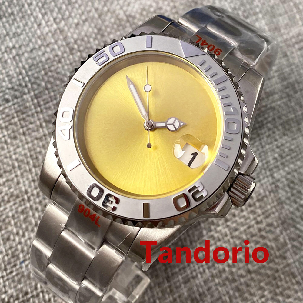 Bliger 40mm NH35A Yellow Sterile Dial Auto Mens Watch Date Ceramic ...