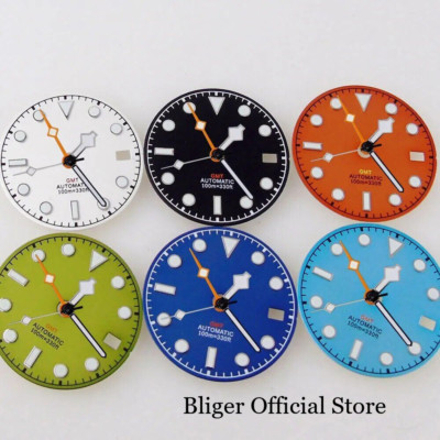 Luminous Mark 29mm Watch Dial Green Blue Black fit NH34 GMT Automatic ...